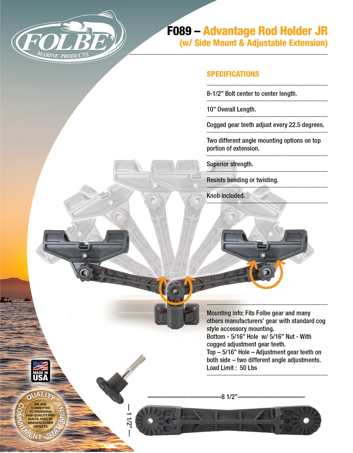 F089 - JR Advantage Adjustable Extended Rod Holder with Side Mount ...